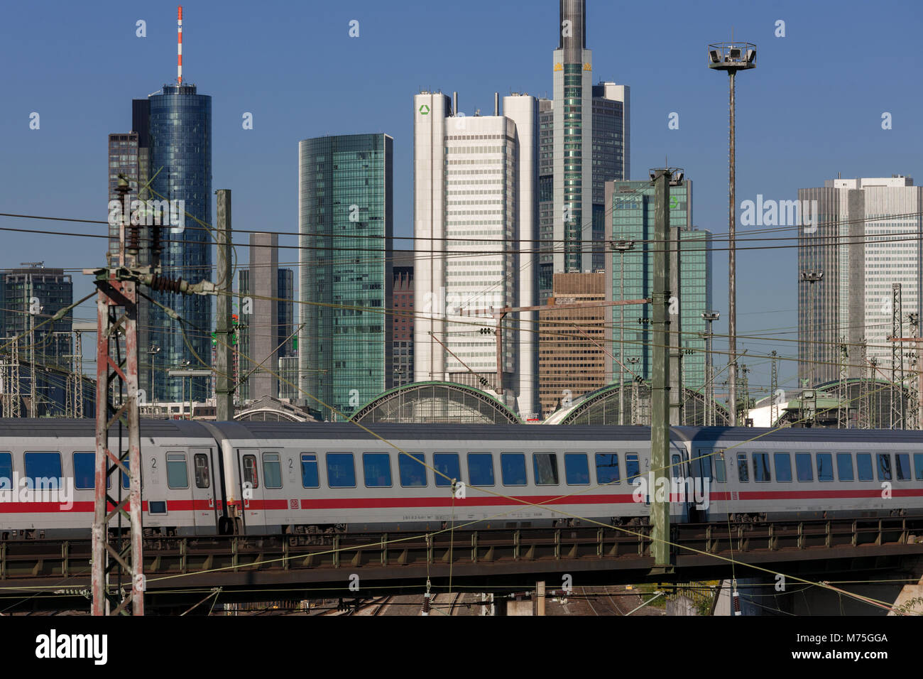 German Rail Intercity Train in Front of Frankfurt Skyscrapers Stock ...