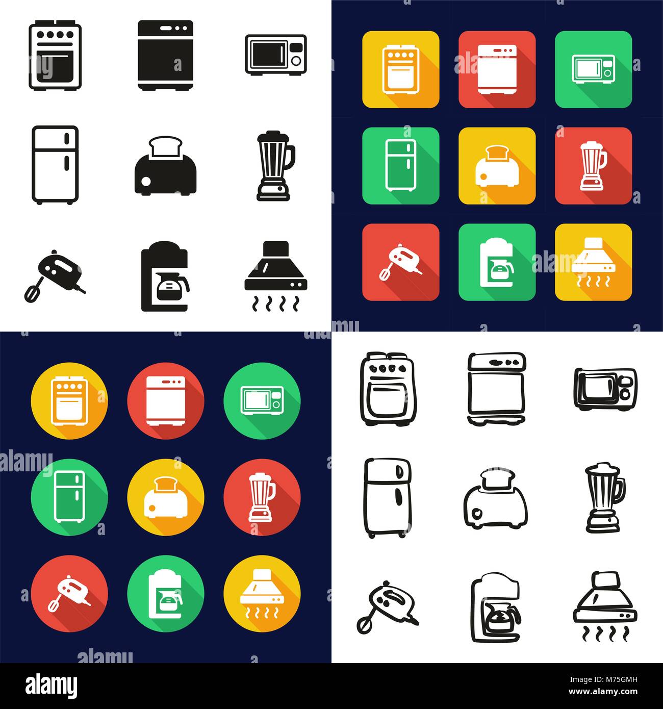 Kitchen Appliances All in One Icons Black & White Color Flat Design ...