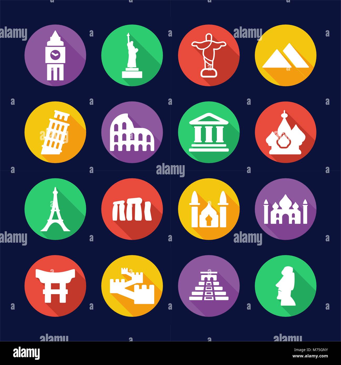 Landmarks Of The World Icons Flat Design Circle Stock Vector Image ...