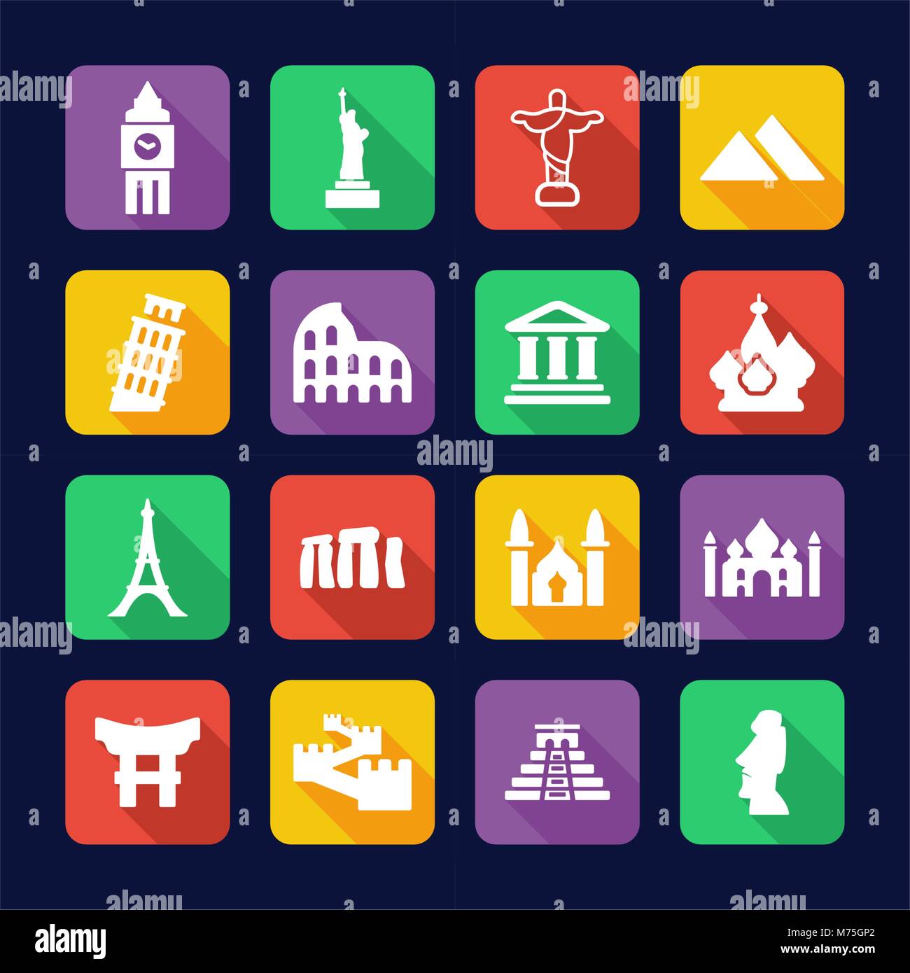 Landmarks Of The World Icons Flat Design Stock Vector Image & Art - Alamy