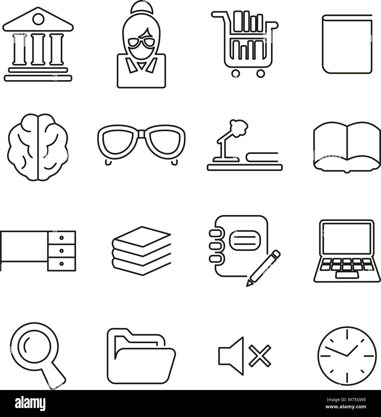 Library or Study Icons Thin Line Vector Illustration Set Stock Vector ...