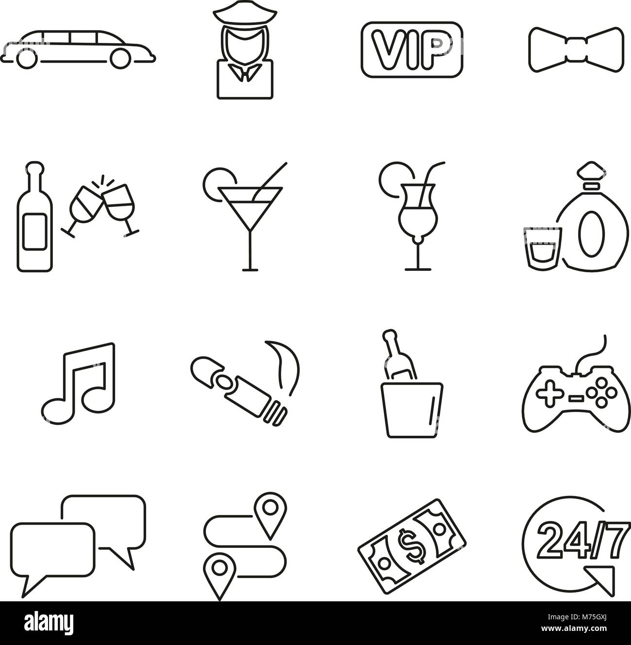 Limousine Service Icons Thin Line Vector Illustration Set Stock Vector ...