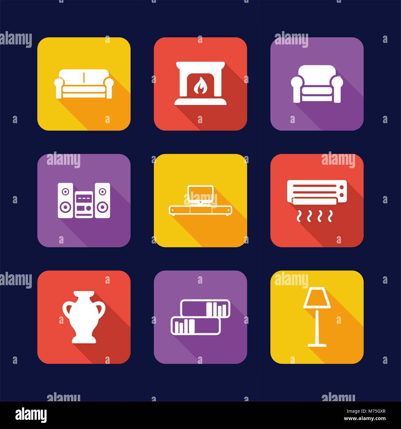 Living Room Icons Flat Design Stock Vector Image & Art - Alamy