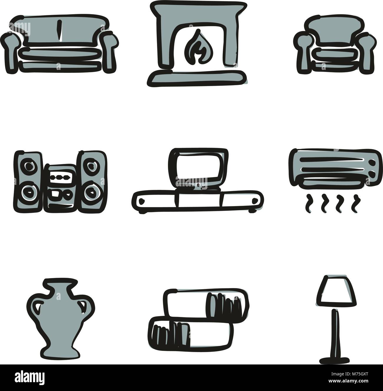 Living Room Icons Freehand 2 Color Stock Vector Image & Art - Alamy