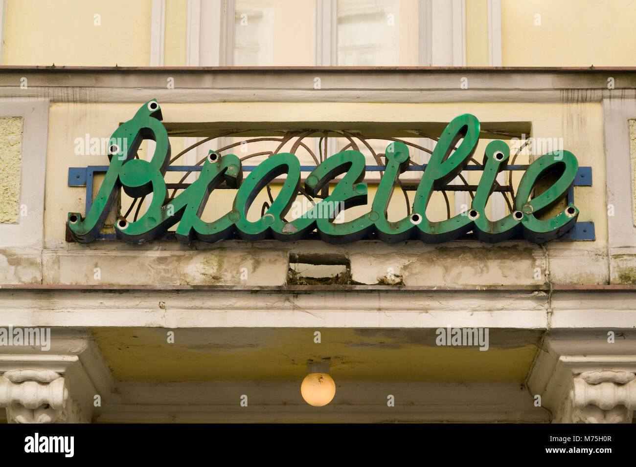 Old script lettering "Brazilie" on building in Karlovy Vary, Czech ...
