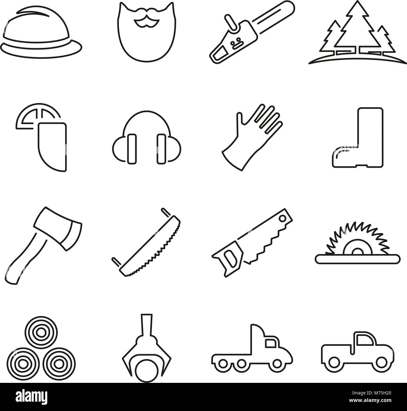 Lumberjack or Logger Icons Thin Line Vector Illustration Set Stock ...