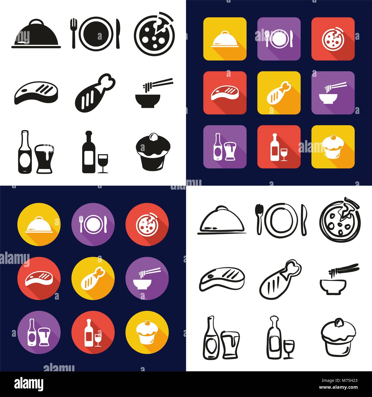 Lunch All in One Icons Black & White Color Flat Design Freehand Set Stock Vector Image & Art - Alamy