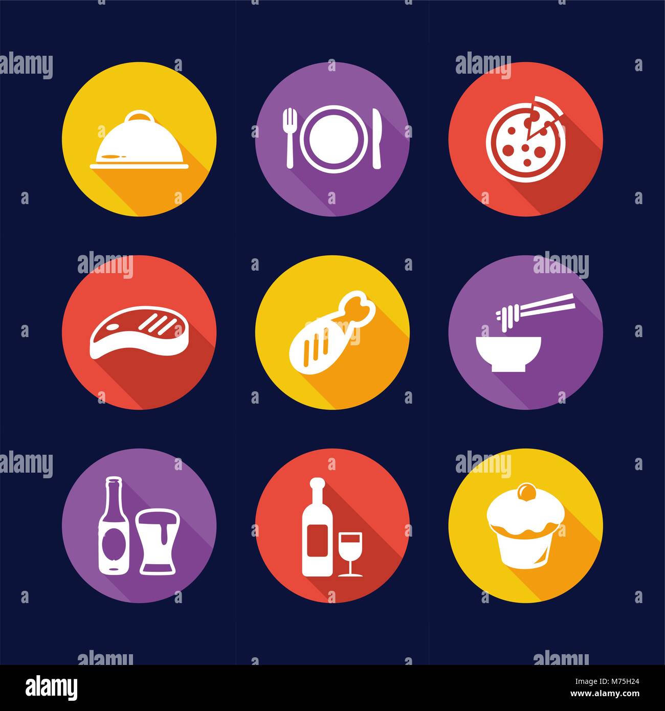 Lunch Icons Flat Design Circle Stock Vector Image & Art - Alamy