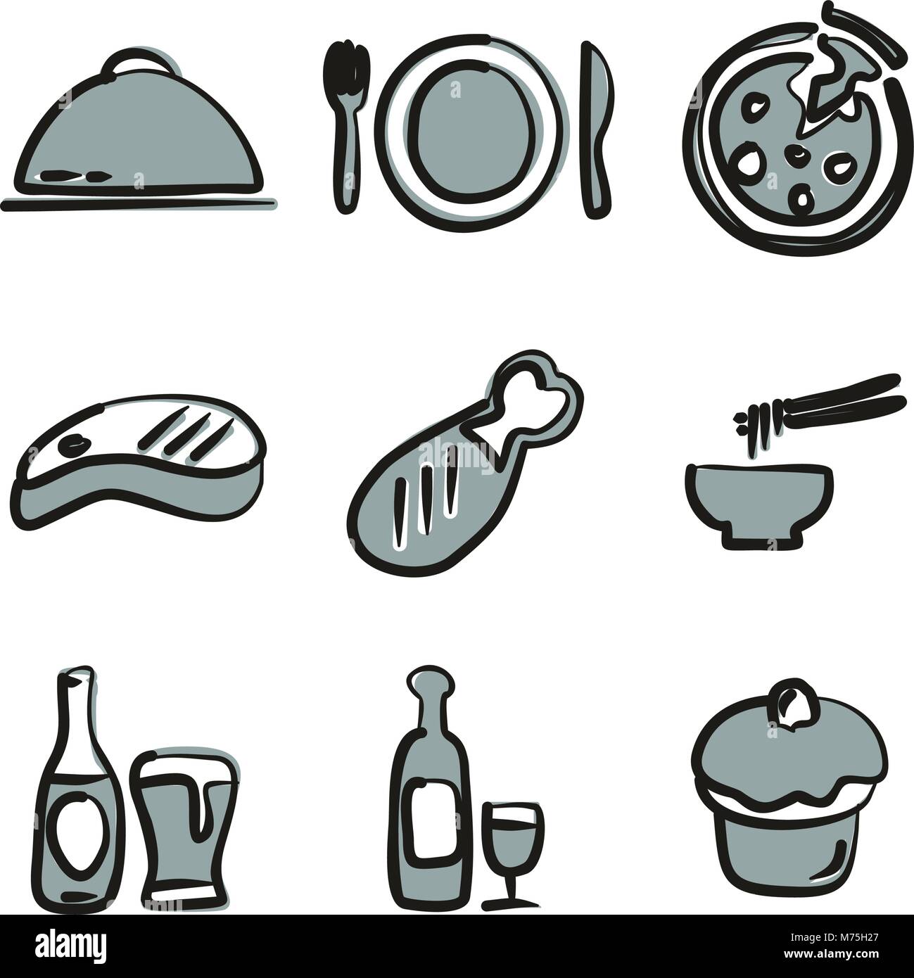 Lunch Icons Freehand 2 Color Stock Vector Image & Art - Alamy