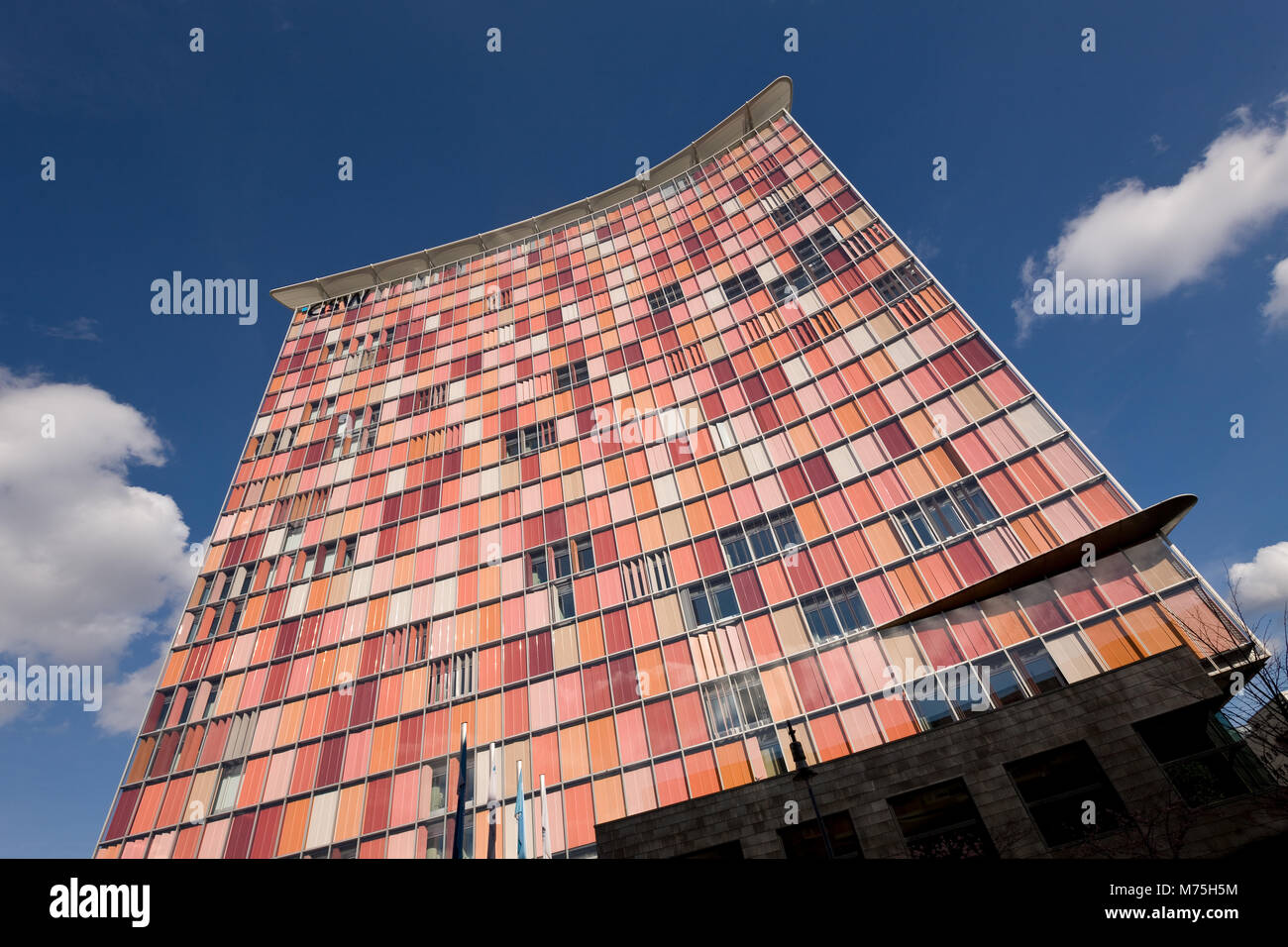 Modern building "GSW building" in Berlin, Germany against the blue sky ...