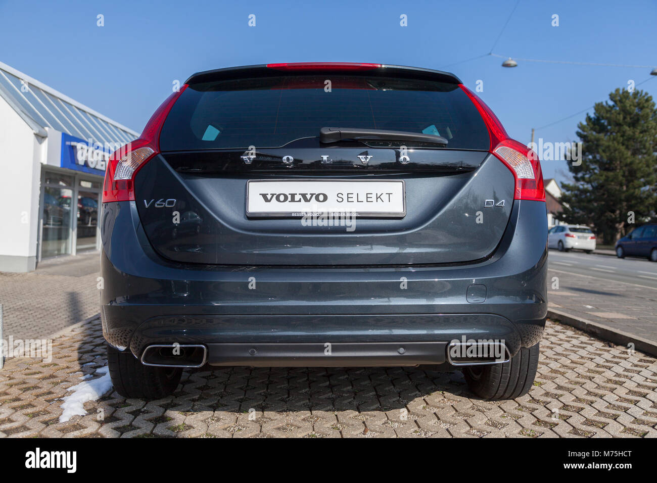NUERNBERG / GERMANY - MARCH 4, 2018: Volvo logo on a Volvo car at a ...