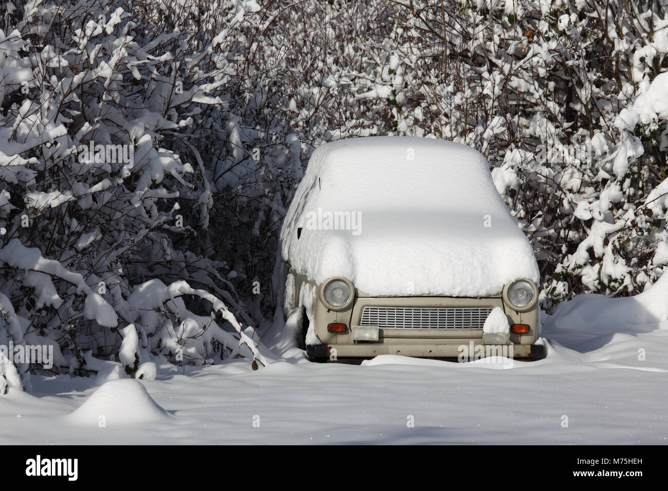 Snowed-in Trabbi (GDR car Stock Photo - Alamy