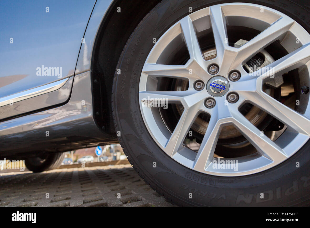 NUERNBERG / GERMANY - MARCH 4, 2018: Volvo logo on a Volvo car at a ...