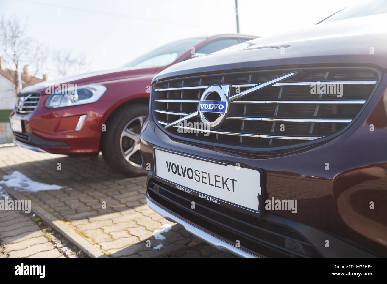 NUERNBERG / GERMANY - MARCH 4, 2018: Volvo logo on a Volvo car at a ...