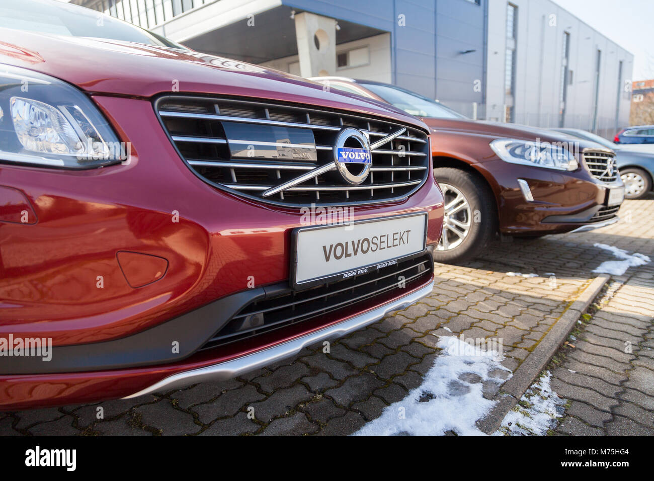 NUERNBERG / GERMANY - MARCH 4, 2018: Volvo logo on a Volvo car at a ...