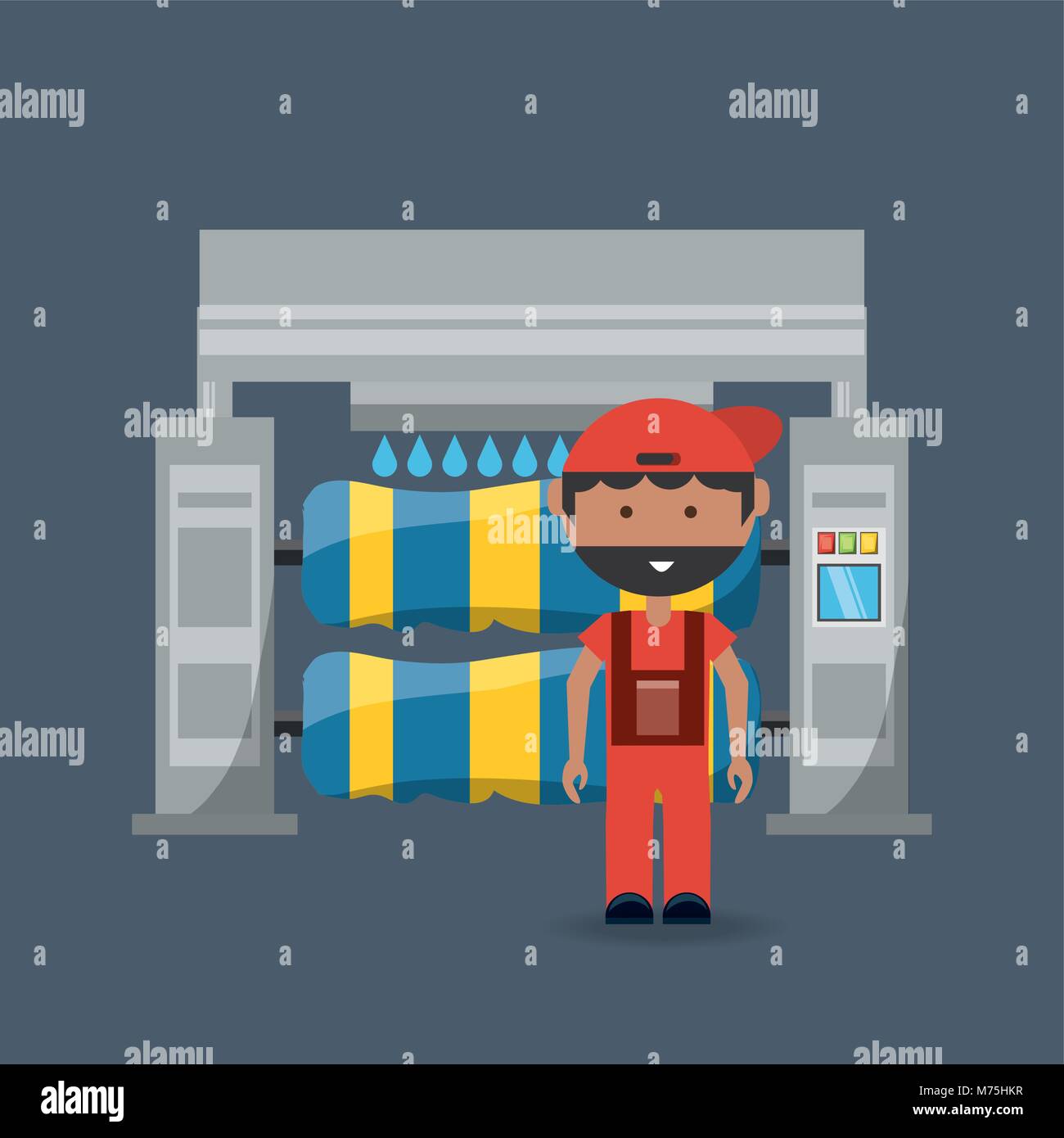 Car service design with cartoon mechanic man and car wash machine over ...