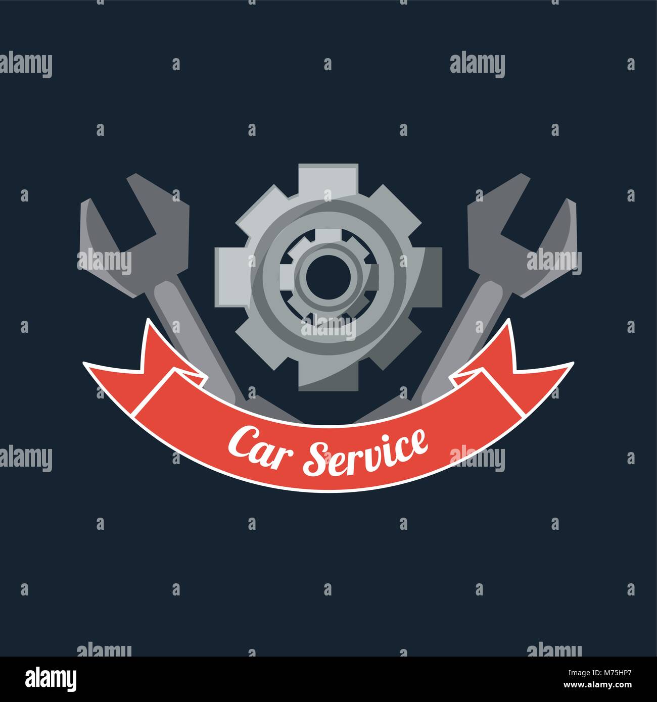 Car service design with decorative ribbon and wrenchs and gear wheel ...
