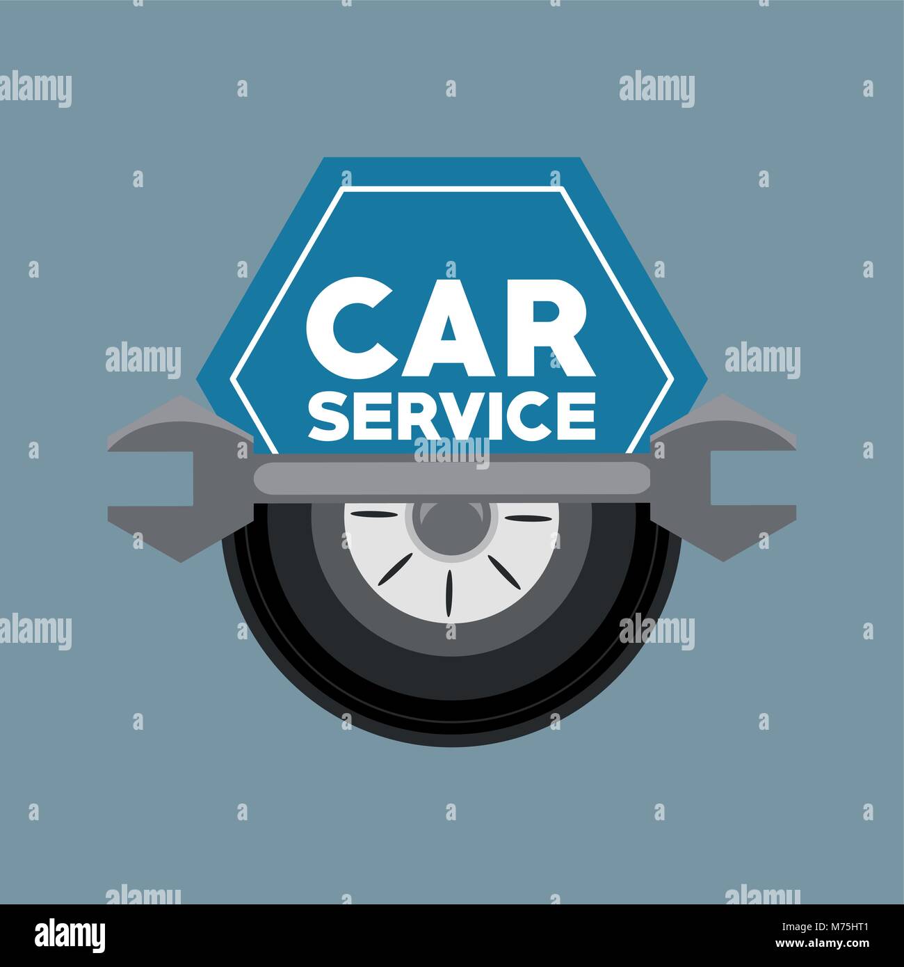 Car service design with wrench and car tire over gray background ...