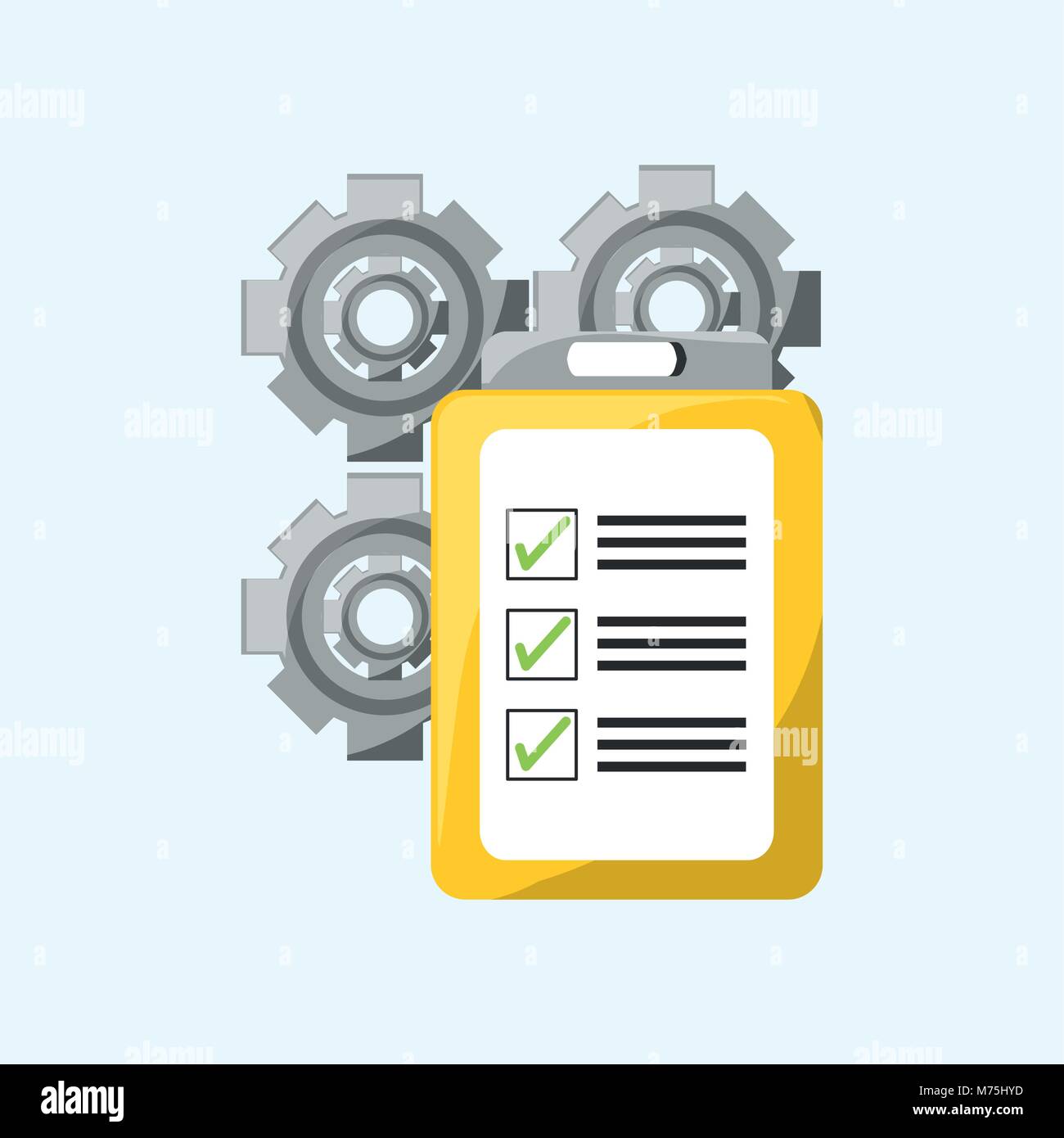 checklist and gear wheels over white background, colorful design vector ...