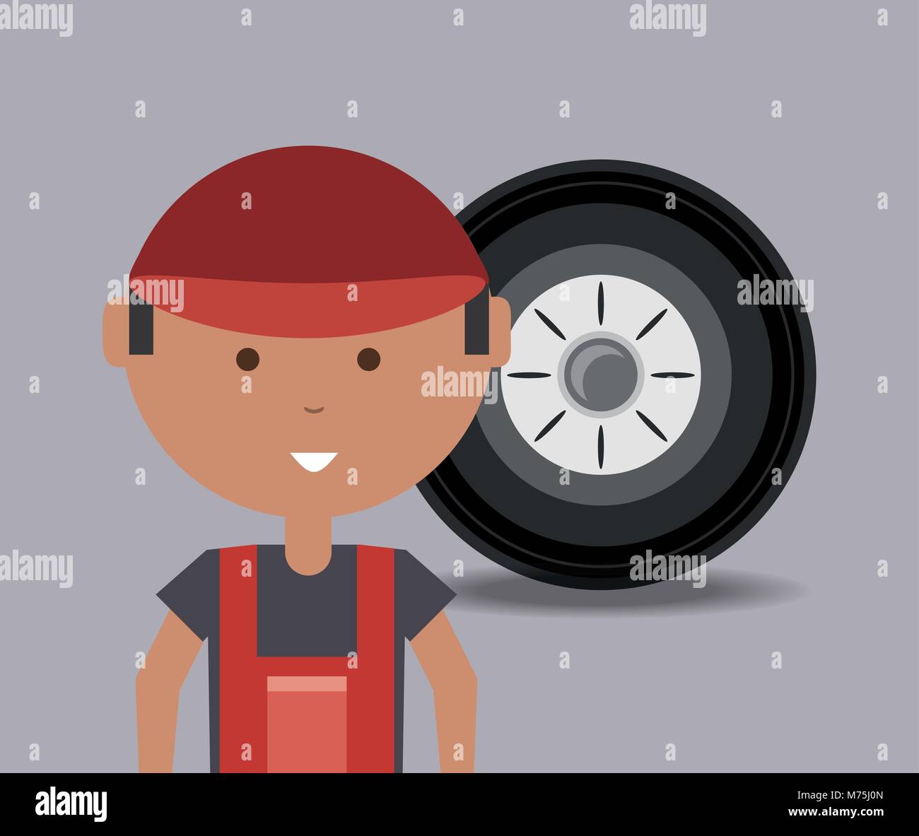 Car service design with mechanic man and car tire over brown background ...