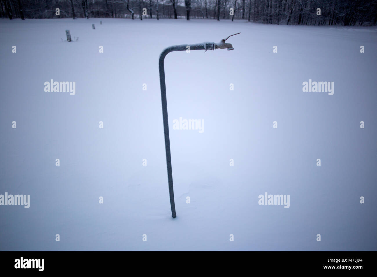 Water tap in snowy field Stock Photo - Alamy