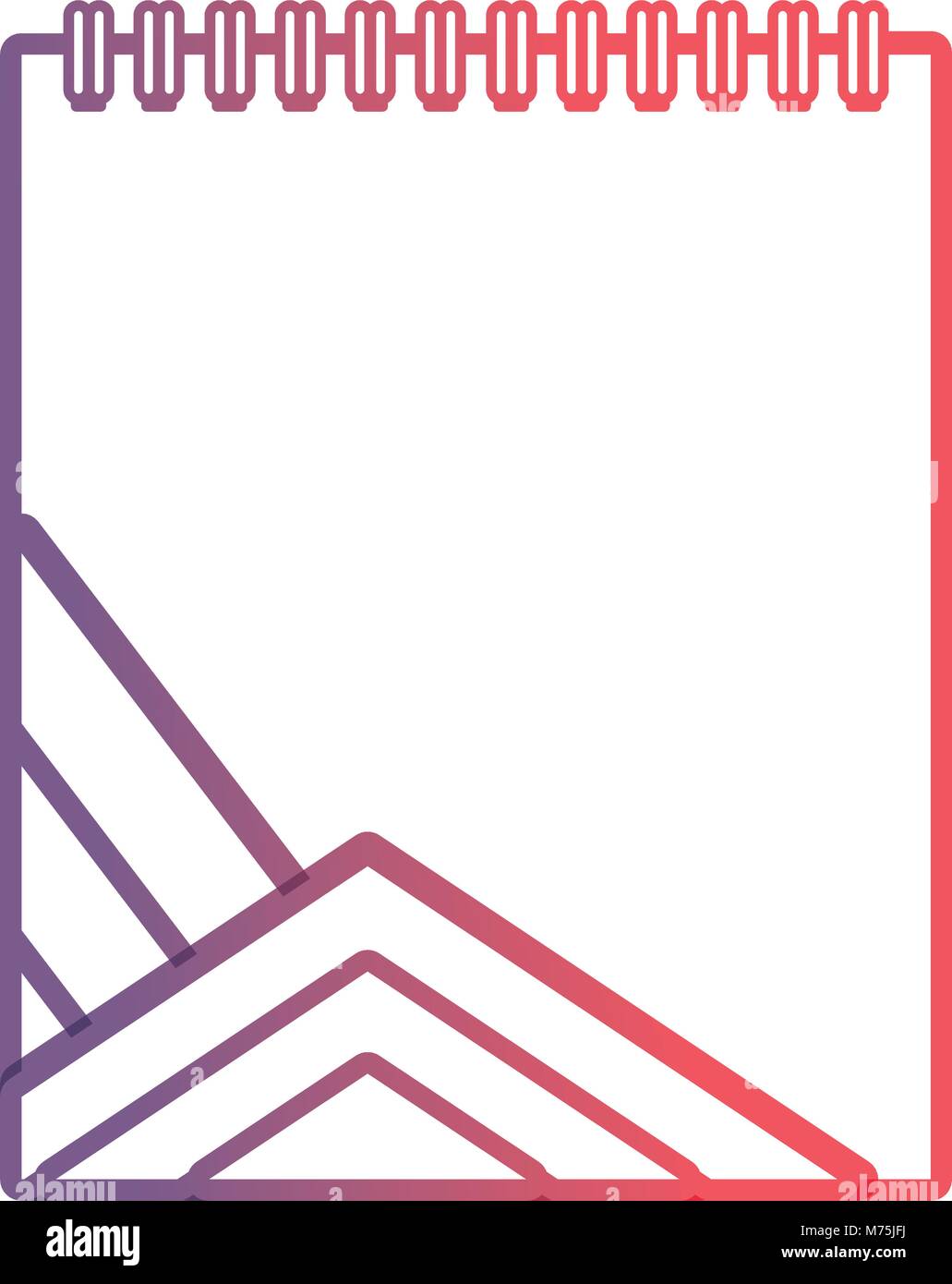 flat line purple notepad with blue lines design over white background ...