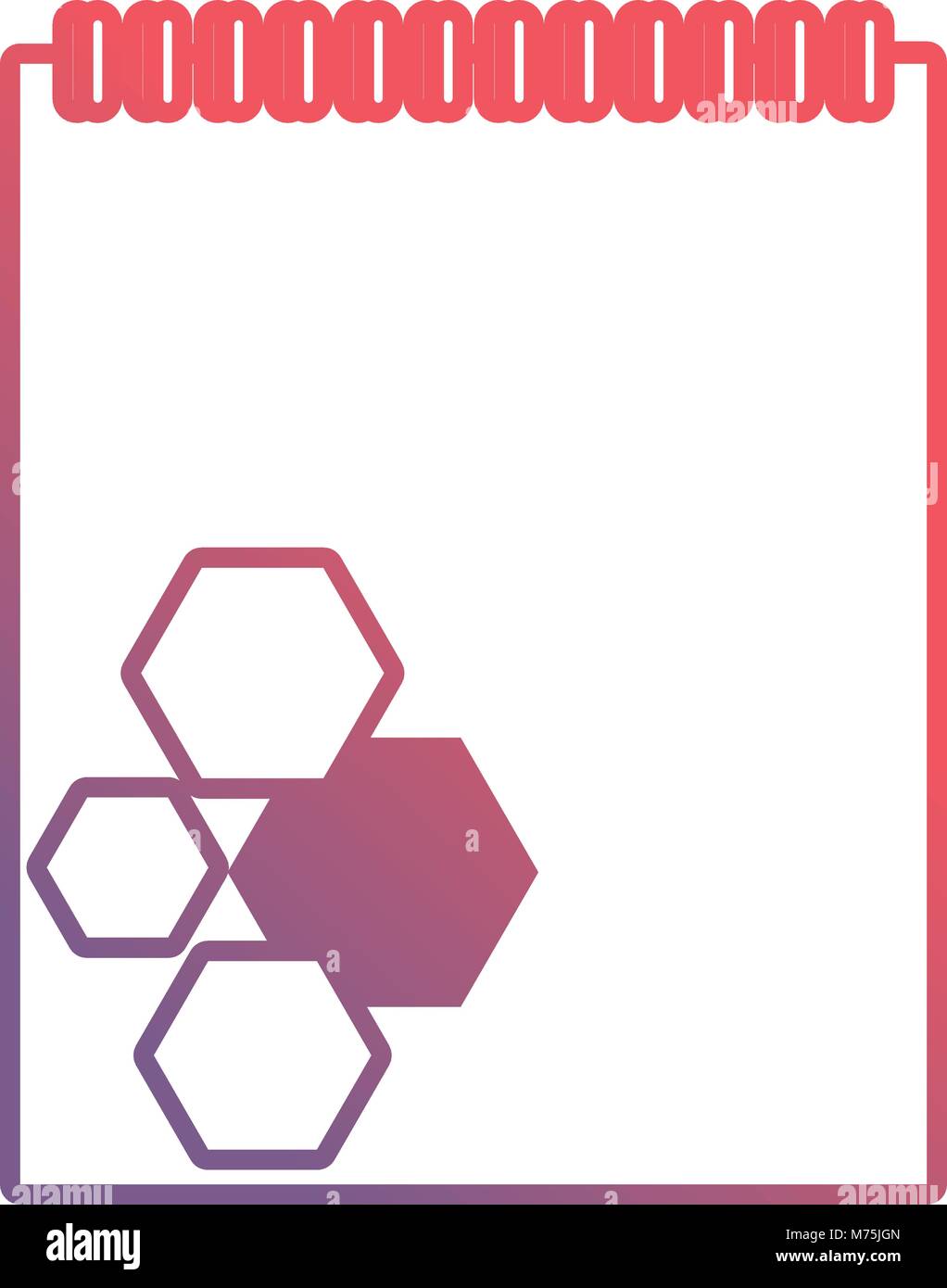 flat line purple notepad with hexagons design over white background ...