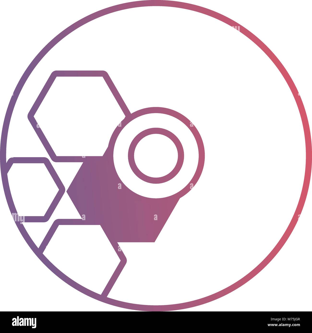 flat line purple CD with hexagons design over white background vector ...