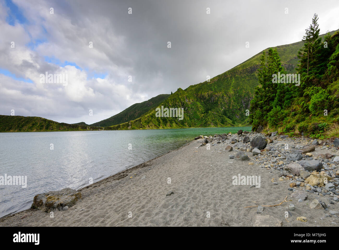Panoramic landscape from Azores lagoons. The Azores archipelago has ...