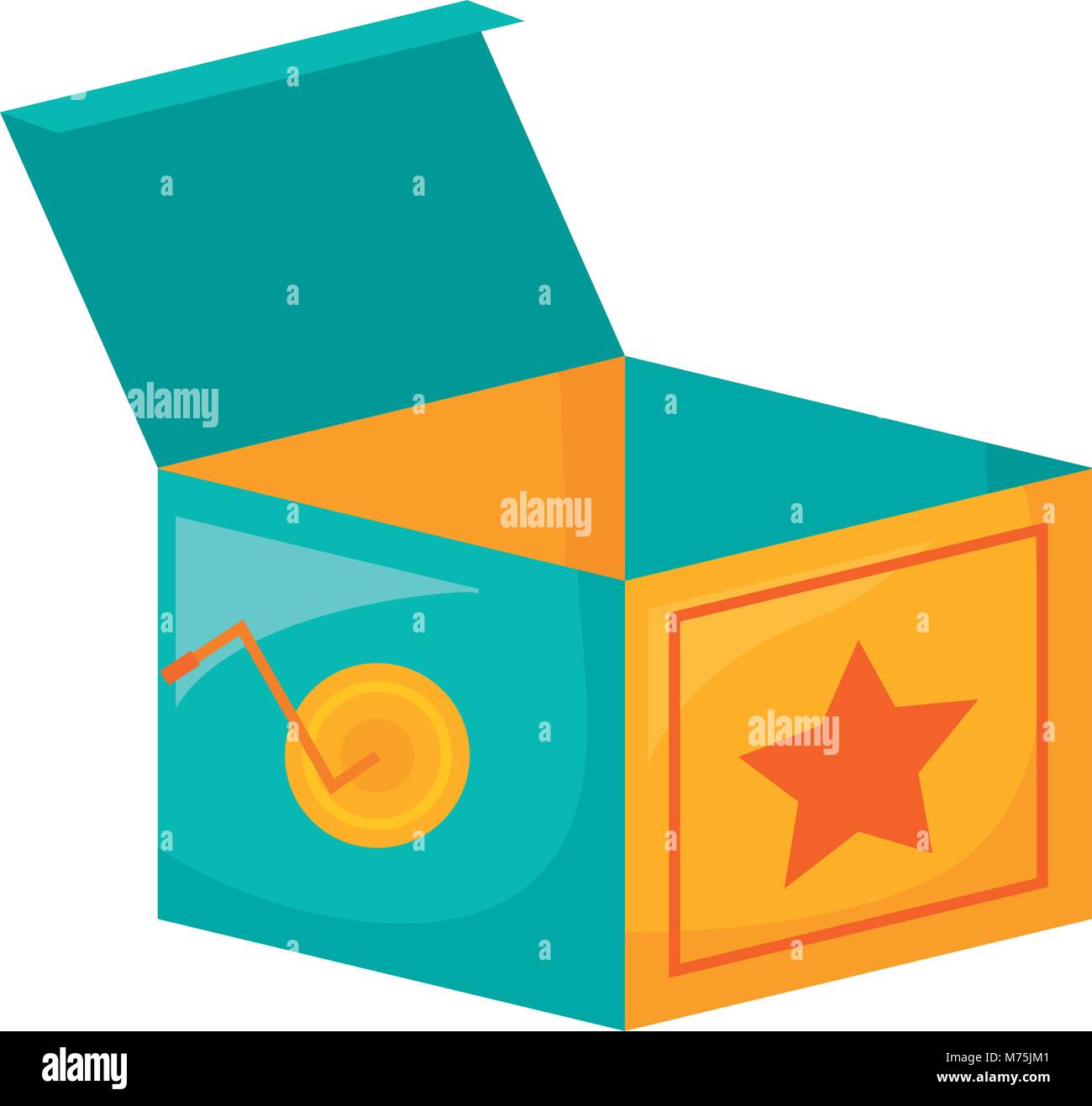 teal and yellow surprise box toy over white background vector ...
