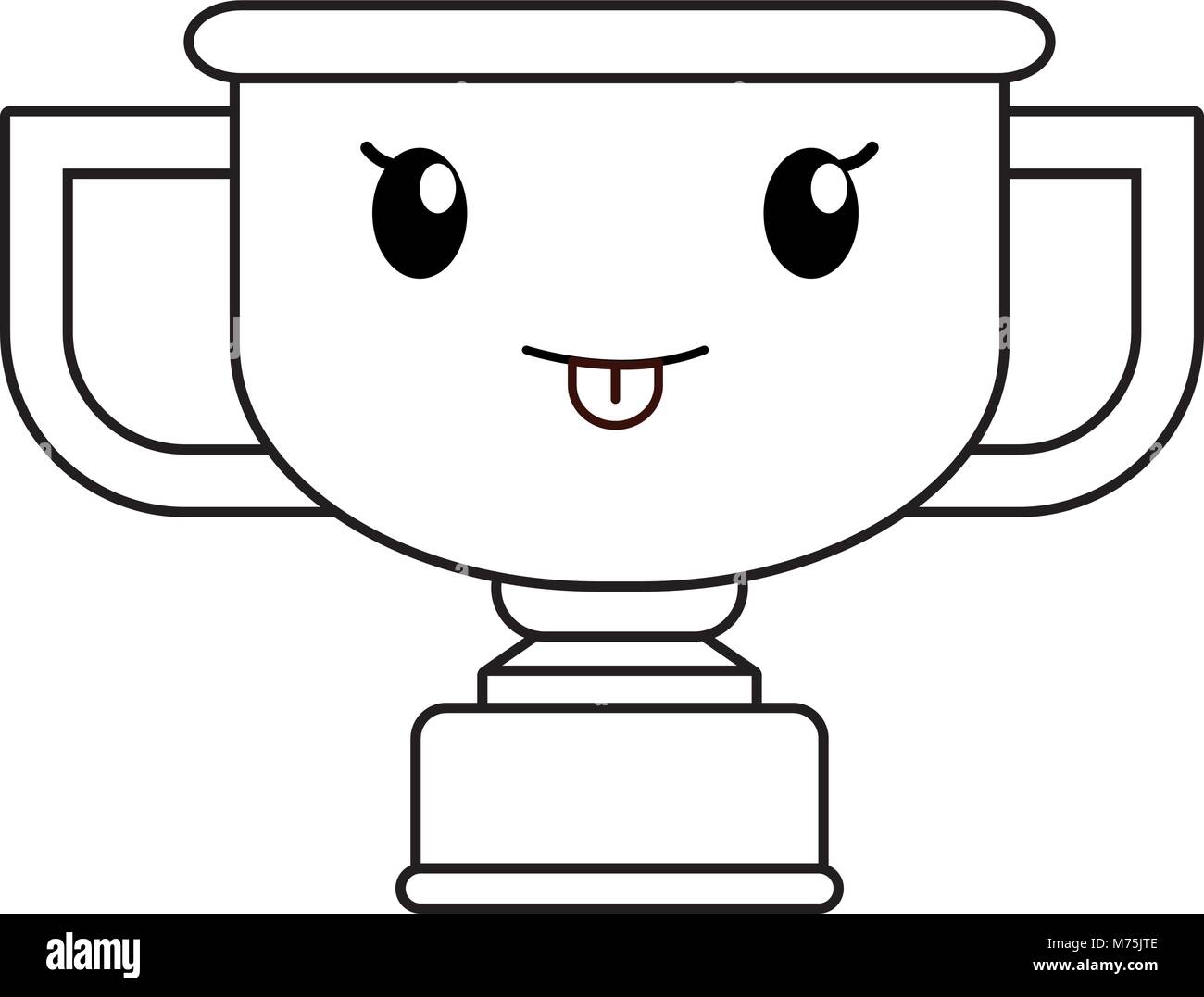 uncolored, kawaii trophy cup over white background vector illustration ...