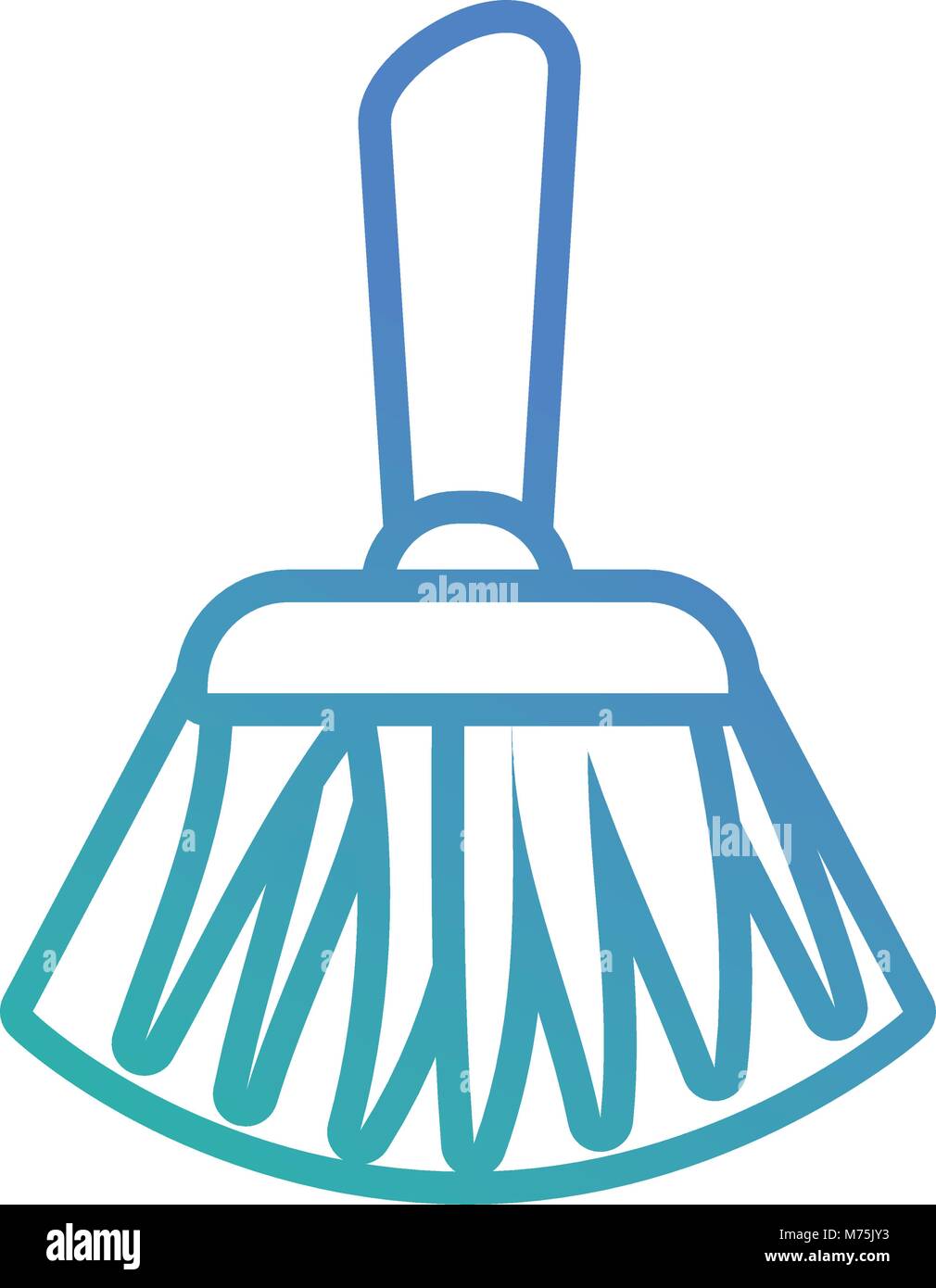 flat line blue broom over white background vector illustration Stock ...