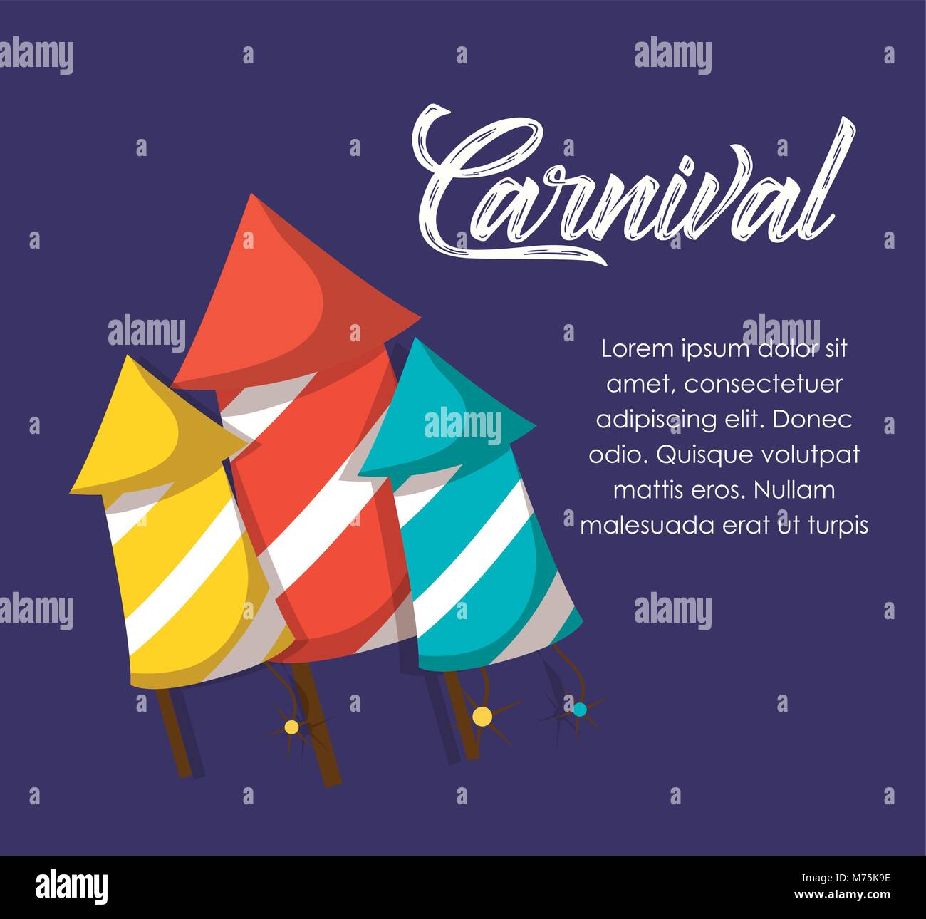 Circus carnival infographic with firework rockets icon over blue ...