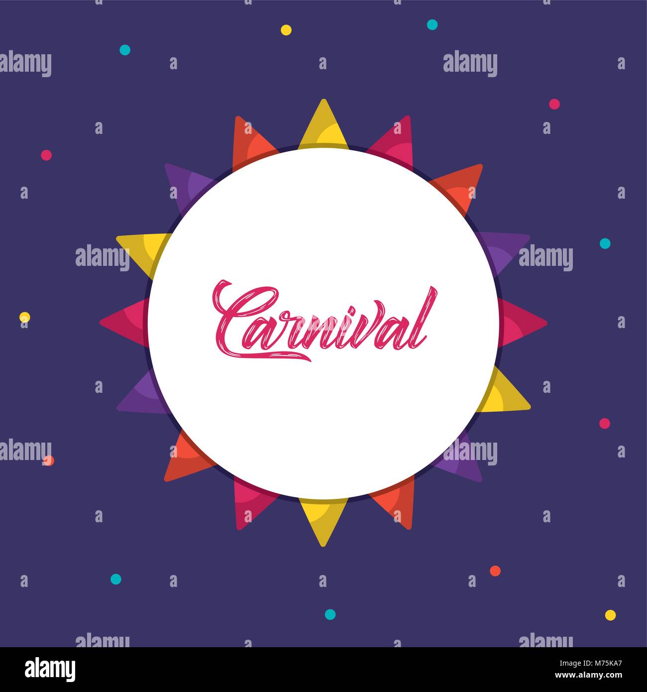 Carnival design over white circle with colorful triangles around over ...