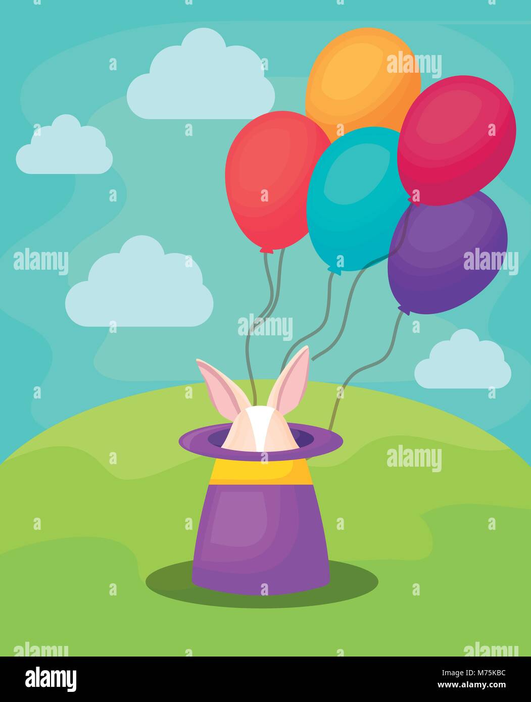 Carnival circus design with magic hat and balloons over landscape ...