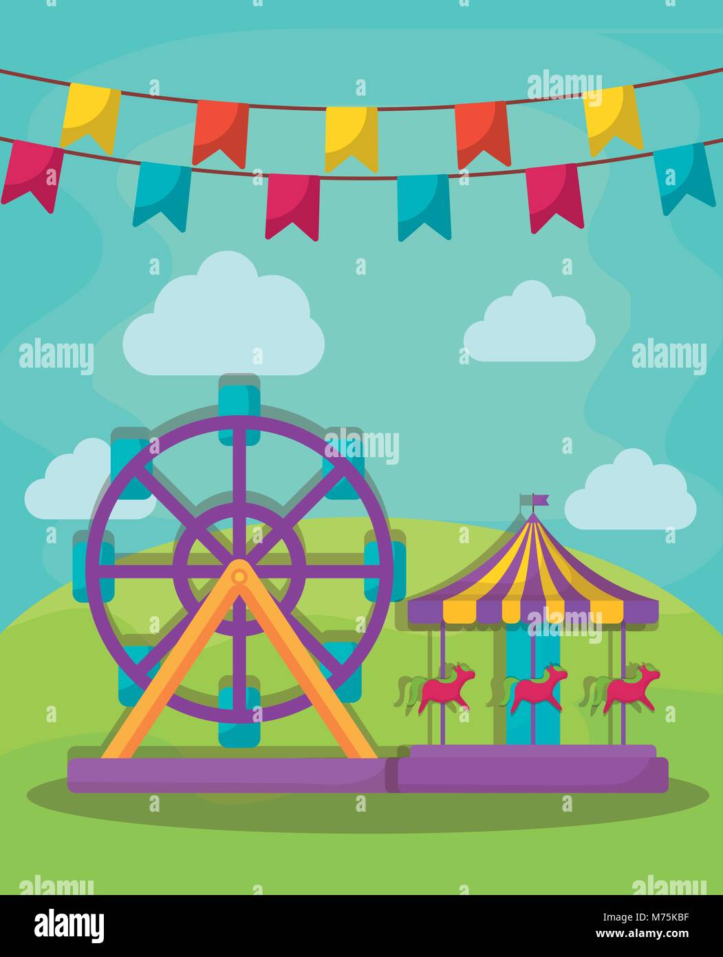 Carnival circus design with fortune wheel and carousel icon over ...