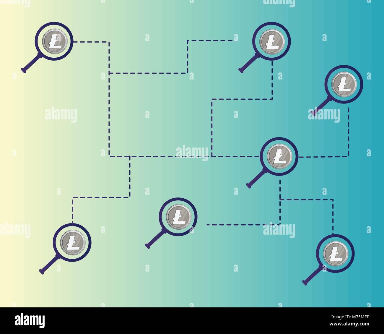 Blockchain litecoin technology with magnifying background Stock Vector ...