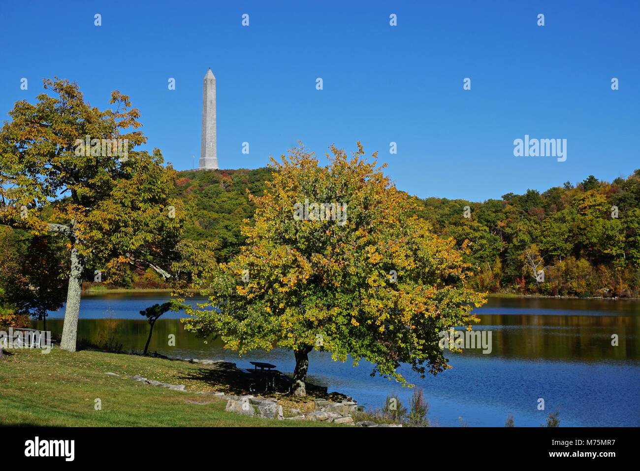 Veterans monument overlooking Lake Marcia at High Point State Park in ...