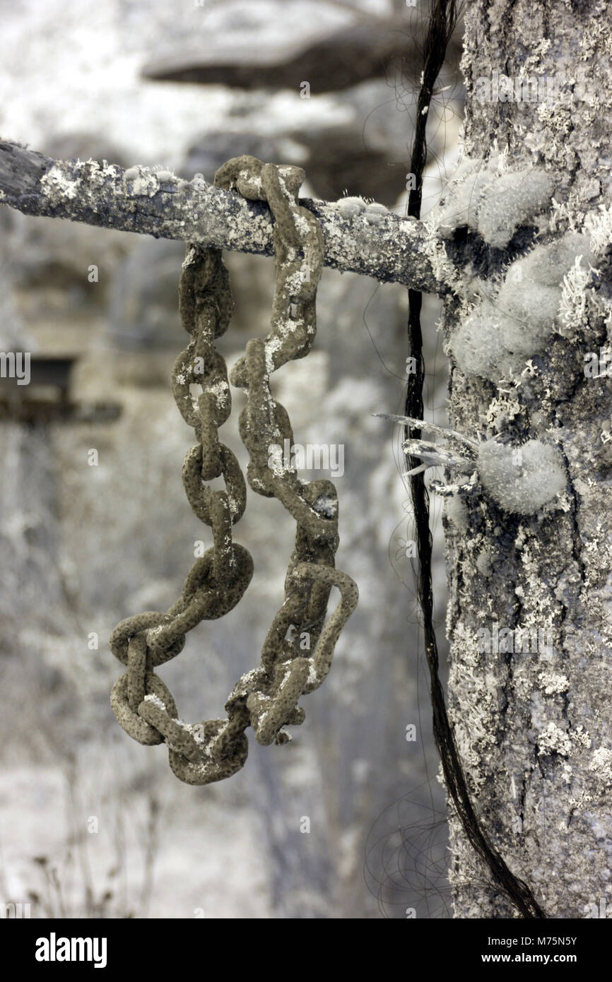 Infrared image of old, weathered chain Stock Photo - Alamy