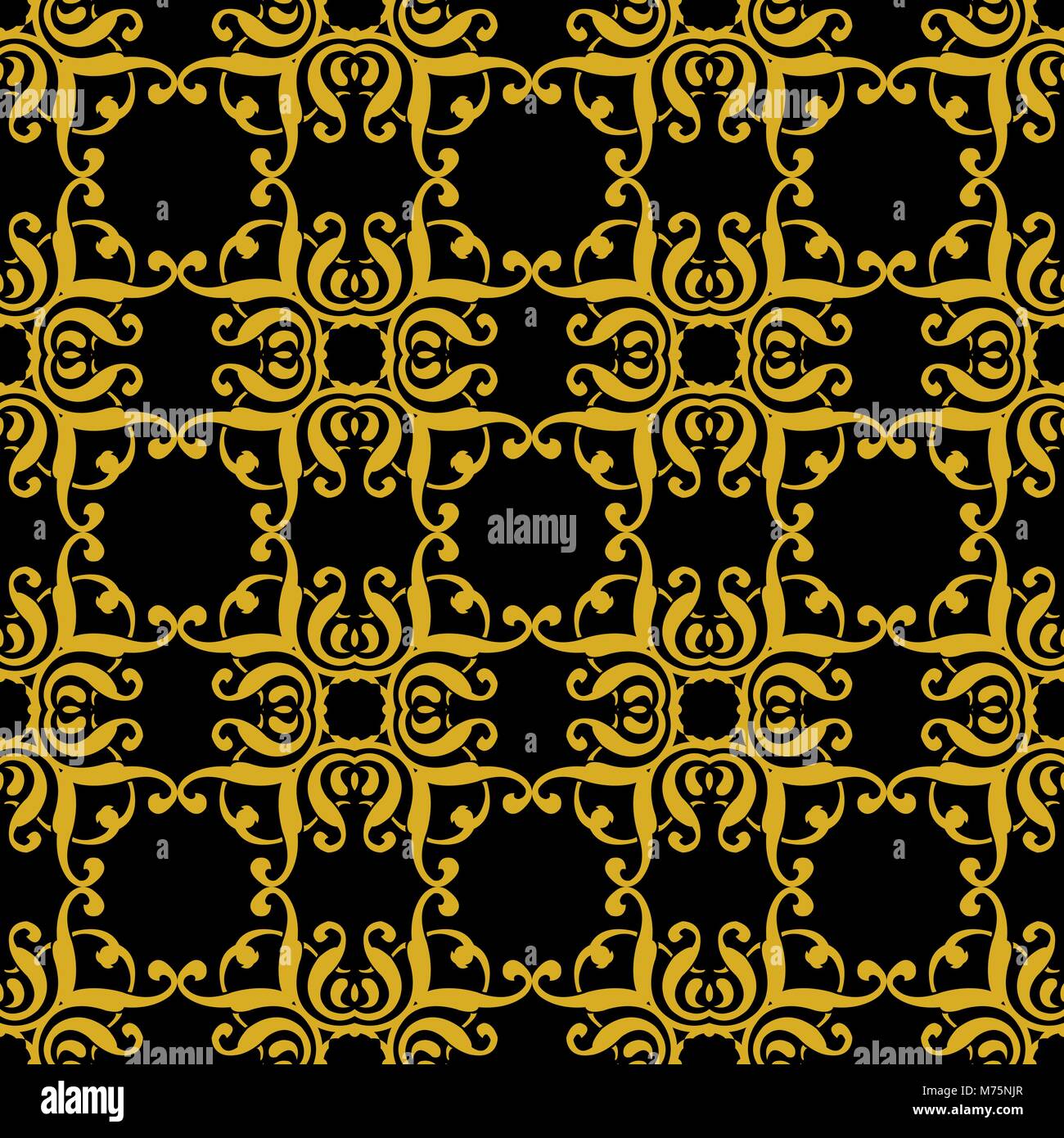 Vector damask seamless pattern background gold curve square spiral vortex cross frame crest ...