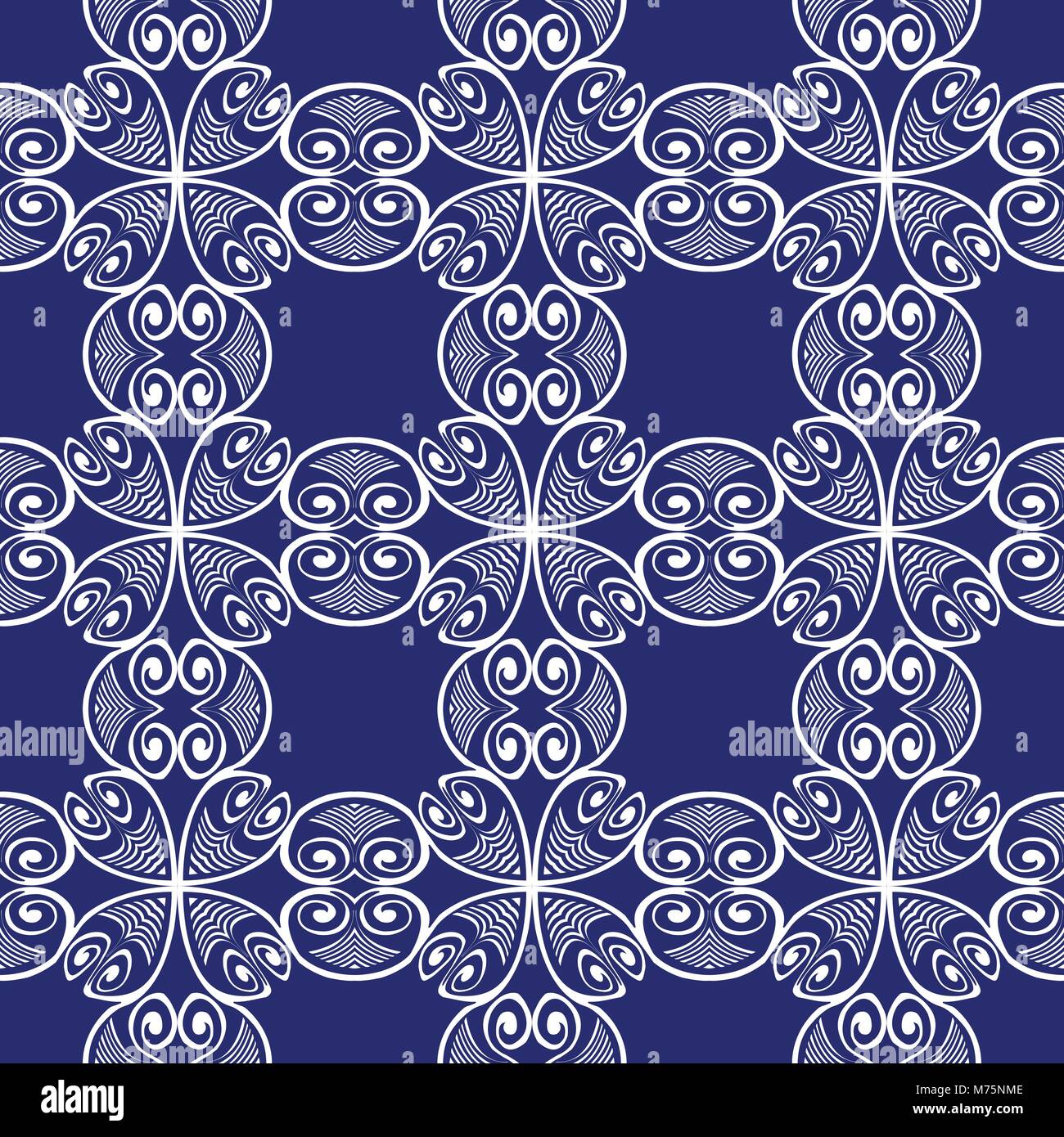 Vector damask seamless pattern background round spiral curve vortex square cross frame fan vine ...