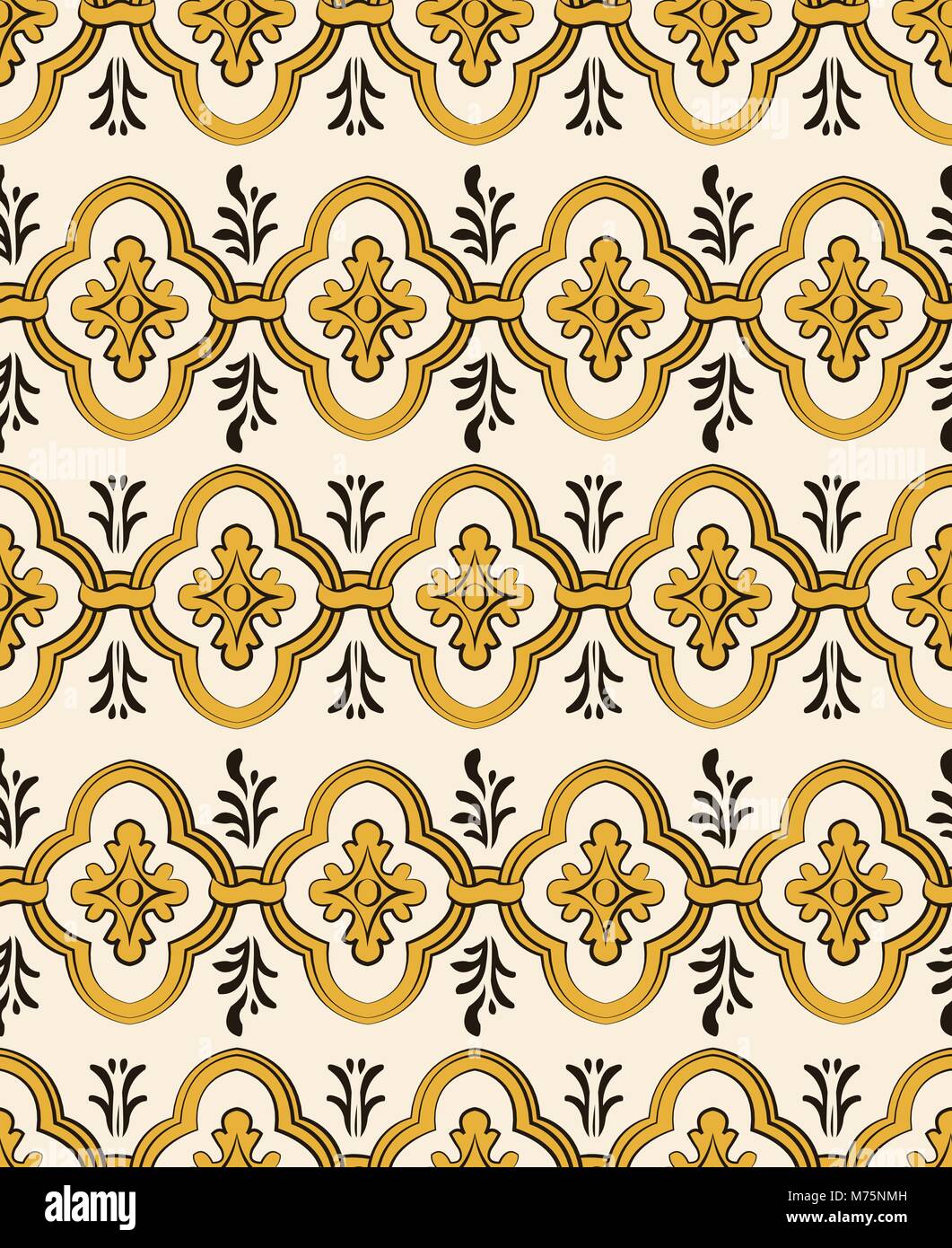 Vector damask seamless pattern background curve cross round frame chain ...