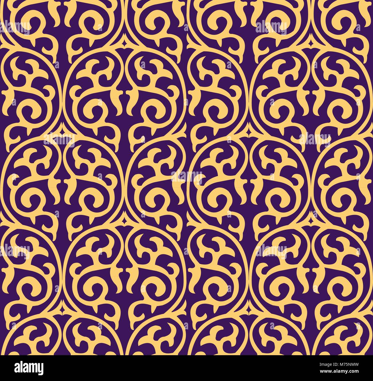 Vector damask seamless pattern background round curve spiral cross frame nature vine Stock ...
