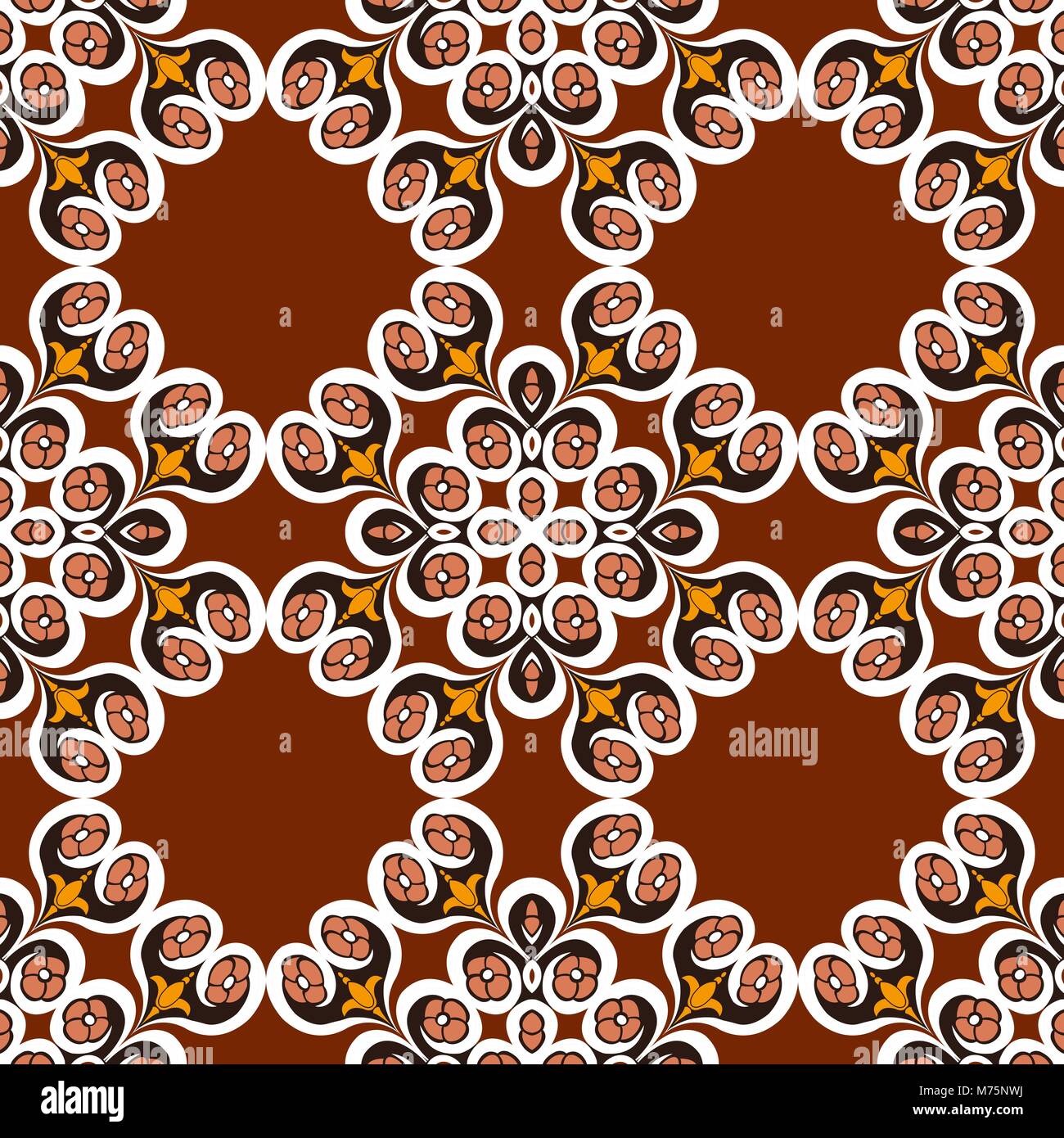 Vector damask seamless pattern background check cross round flower ...