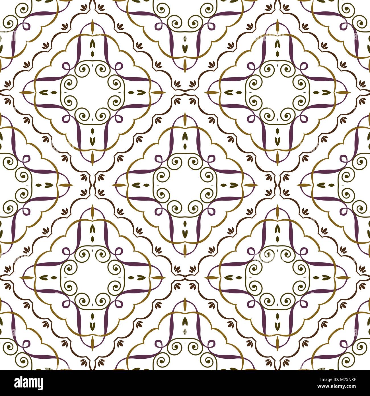 Vector damask seamless pattern background check curve spiral vortex cross frame vine line Stock ...