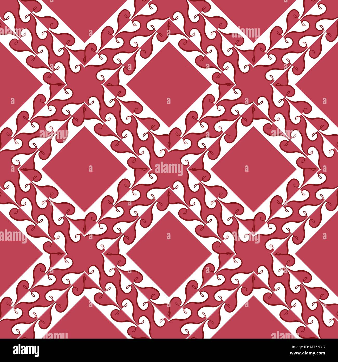 Vector damask seamless pattern background red love spiral curve check ...