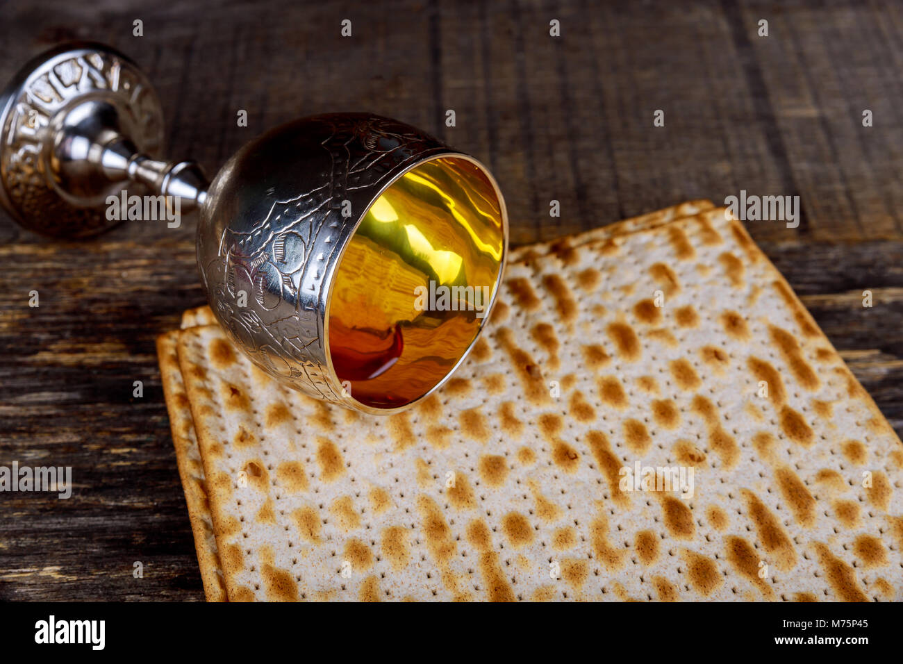 Jewish Matzah on Decorated Silver wine cup with matzah, Jewish symbols ...