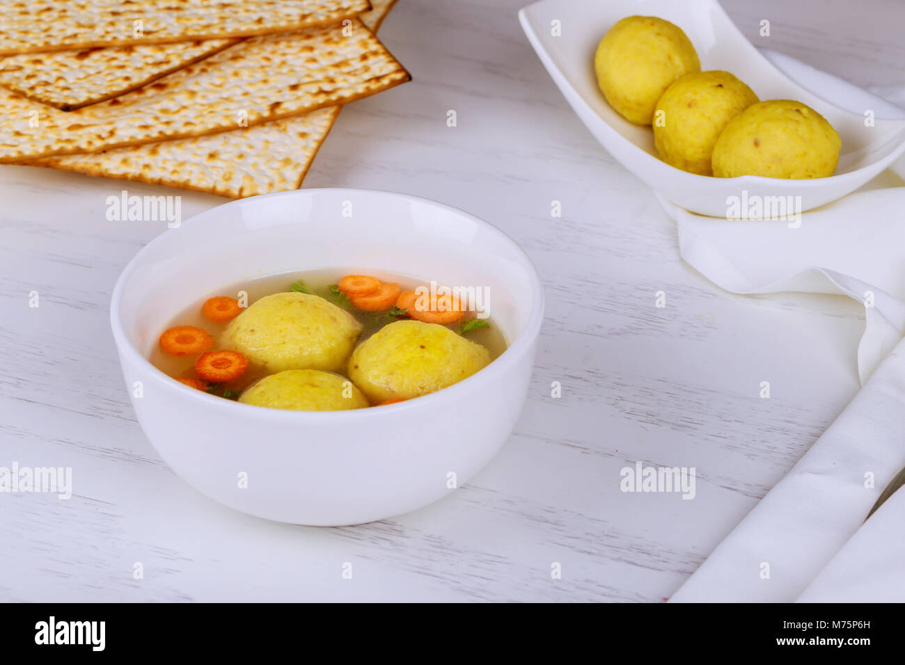 A traditional Ashkenazi Jewish soup with matzo balls, made from a ...