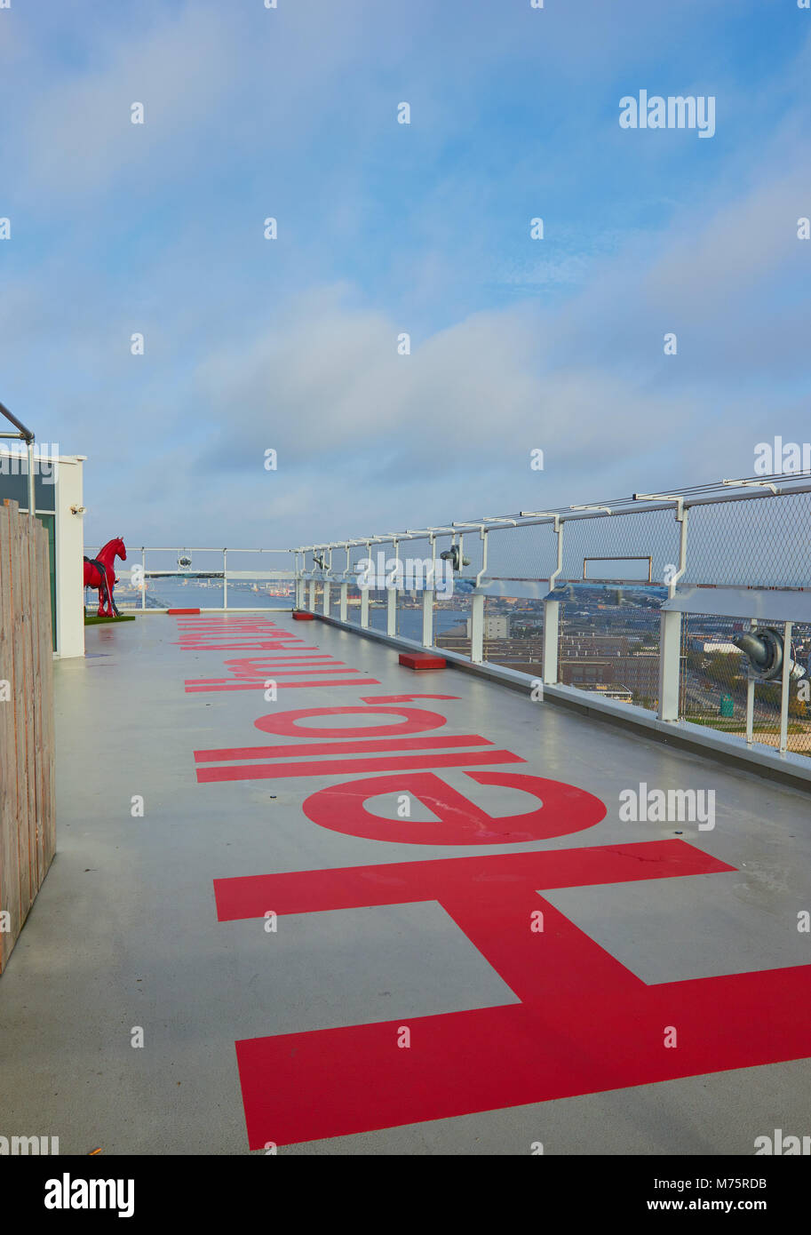 Fullsize red plastic horse on the observation deck, A'dam Lookout, A ...
