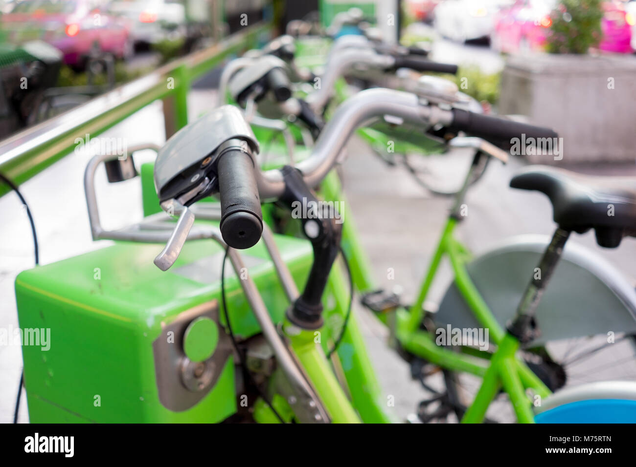 Public rental bicycles in Bangkok, Thailand. For clean transportation ...